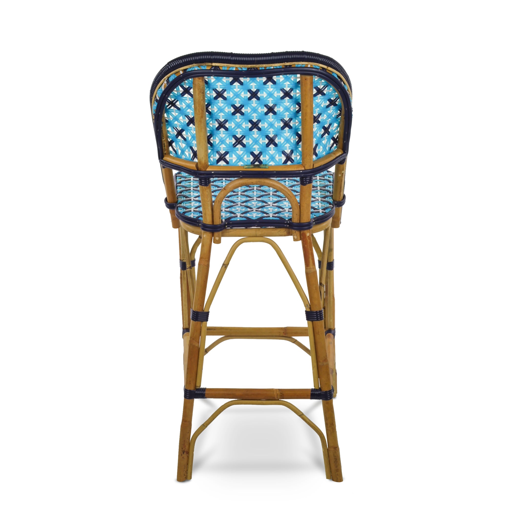 Valence French Bistro Rattan Bar Chair - Crosses - Sky Blue/Navy Blue ...
