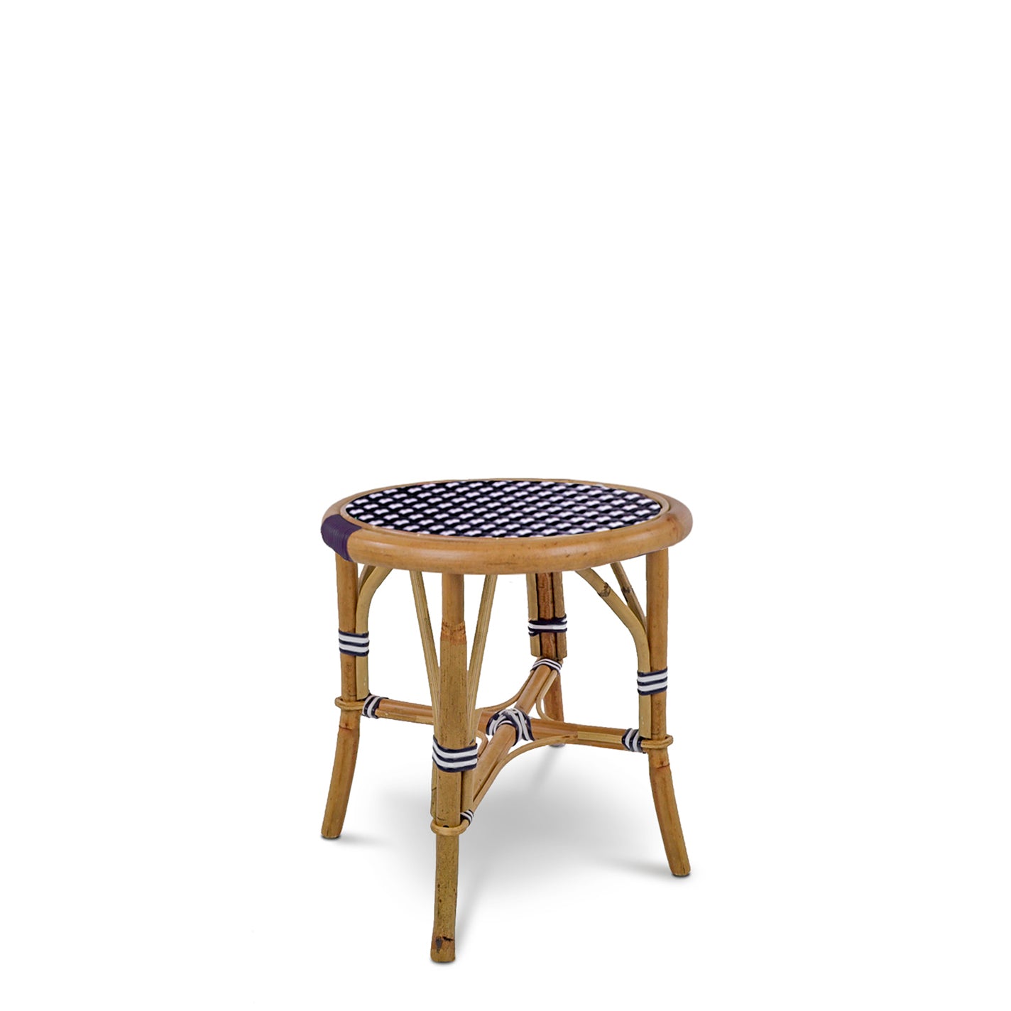 Valence French Bistro Rattan Short Stool - Small Squares - Navy Blue/W ...